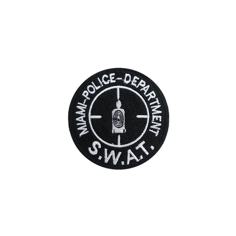 Bordado Miami Police Dept. - Swat (Mira) Branco Fundo Preto
