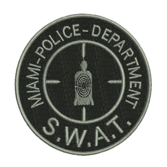 Bordado Miami Police Dept. - Swat (Mira) Cinza Fundo Preto